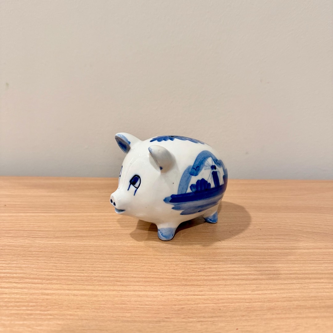 Vintage Delft Blue Ceramic Pig Piggy Bank - Etsy