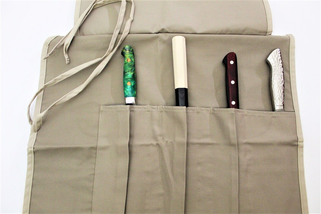 Japanese Chef Knife Canvas Roll Carry Bag for 4 Knives - Light Brown ...