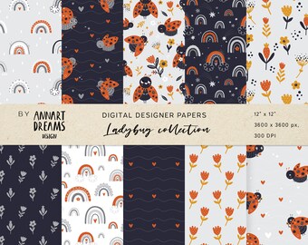 Paper Digital Ladybugs Paper Pack ladybug Digital Collage kids pattern ...