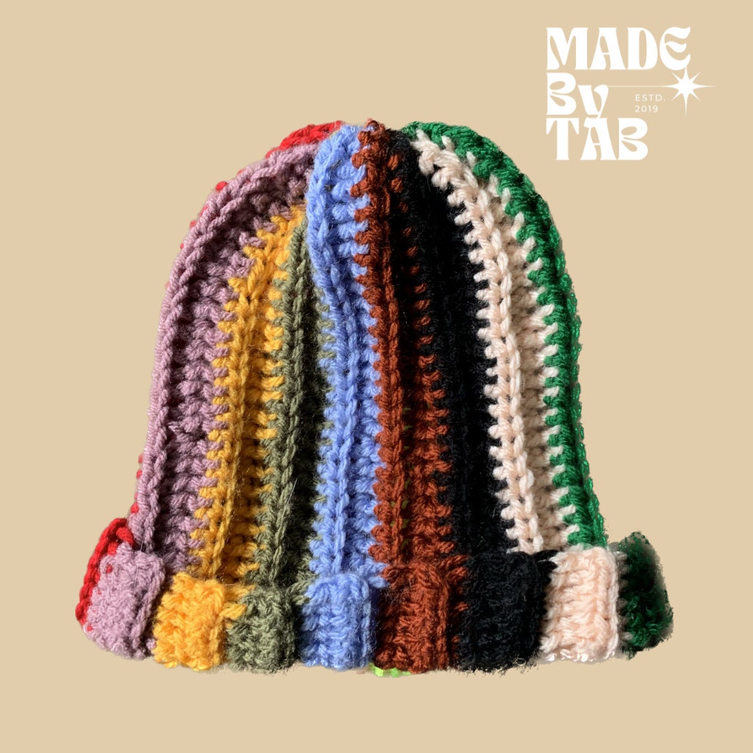 Scrap Crochet Beanie One of a Kind Multicolor Scrappy Beanie Scrap Hat ...