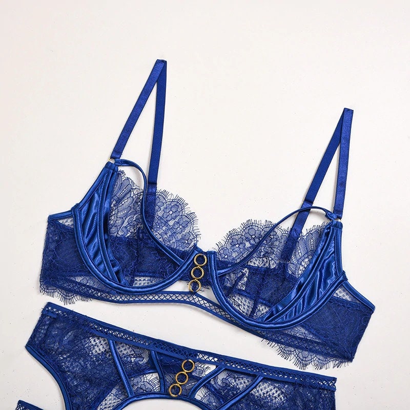Contrast Lace Sheer Mesh Underwire Lingerie Set Lace Etsy