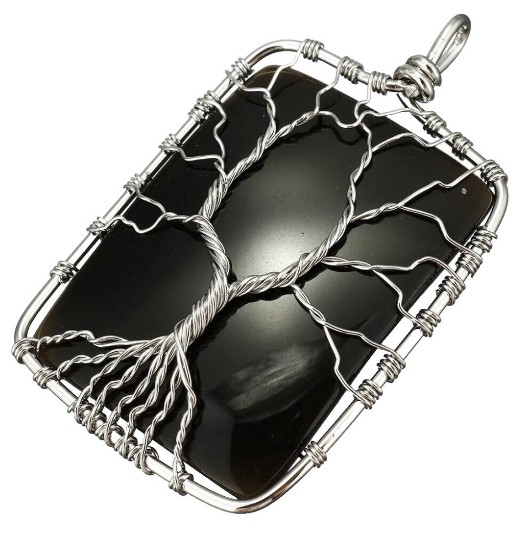 Black Obsidian Pendulum Necklace black Obsidian Tree of Life - Etsy