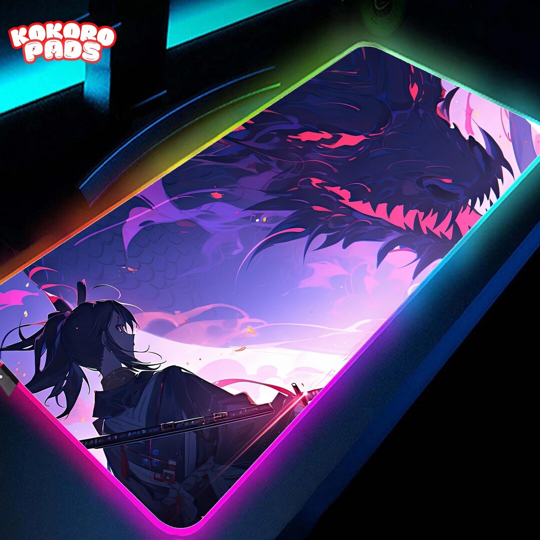 Samurai Mythical Dragon LED Gaming Mouse Pad, Gamer Desk Mat, RGB ...