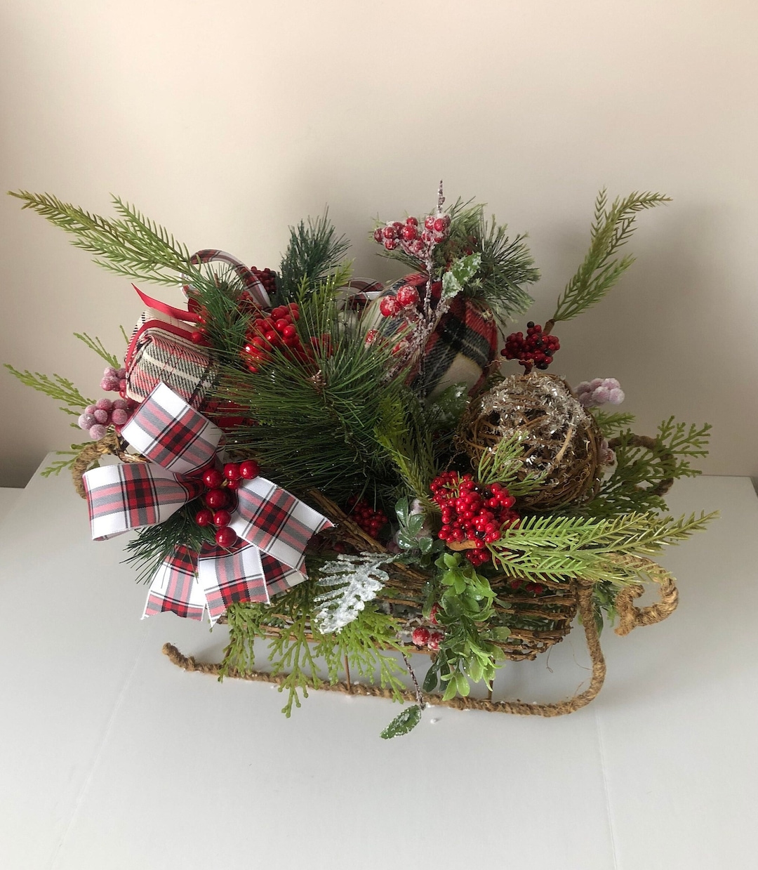 Winter Woodland Centerpiece, Rustic Sleigh, Farmhouse Sleigh, Wooden ...