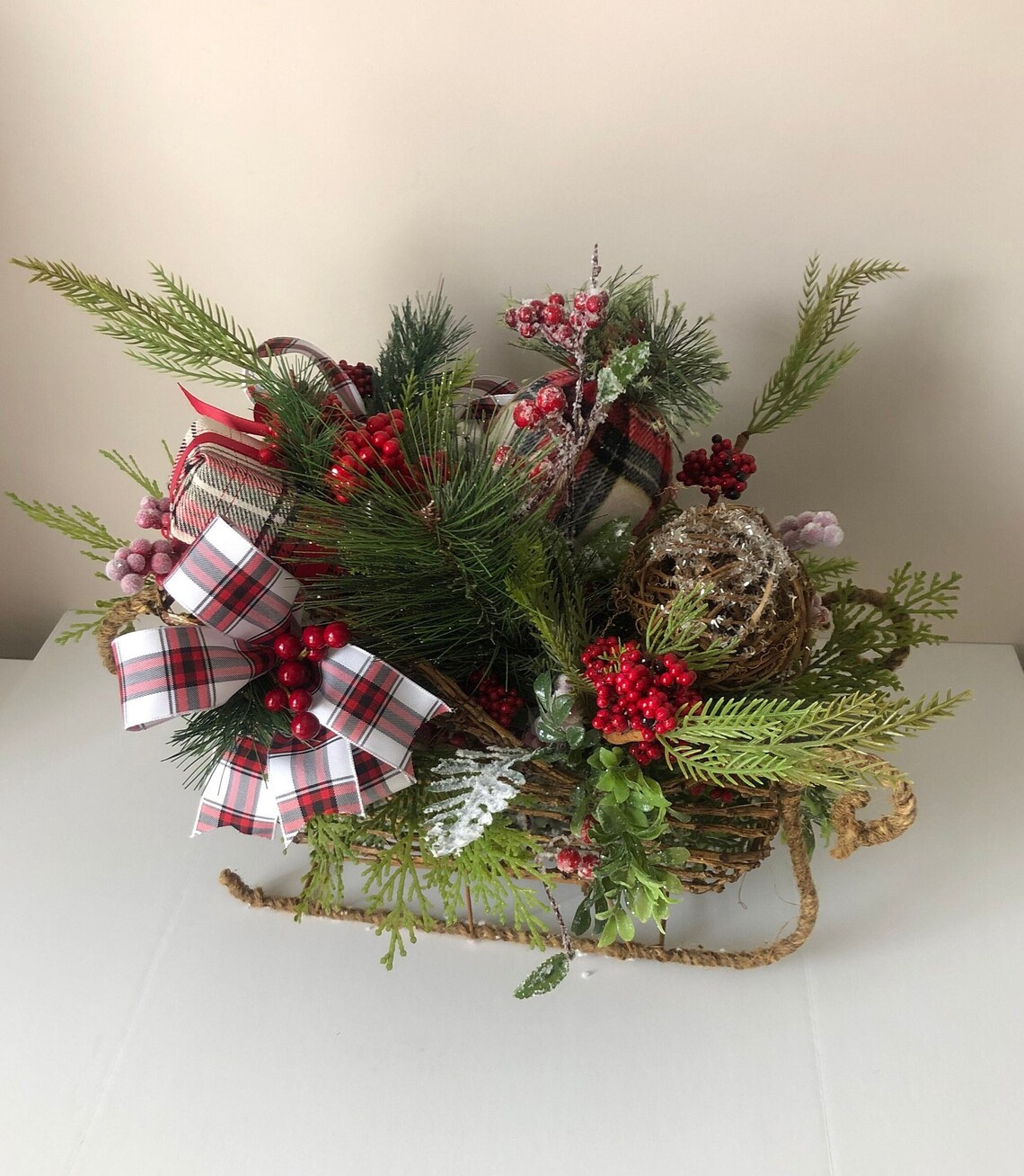 Winter Woodland Centerpiece, Rustic Sleigh, Farmhouse Sleigh, Wooden ...