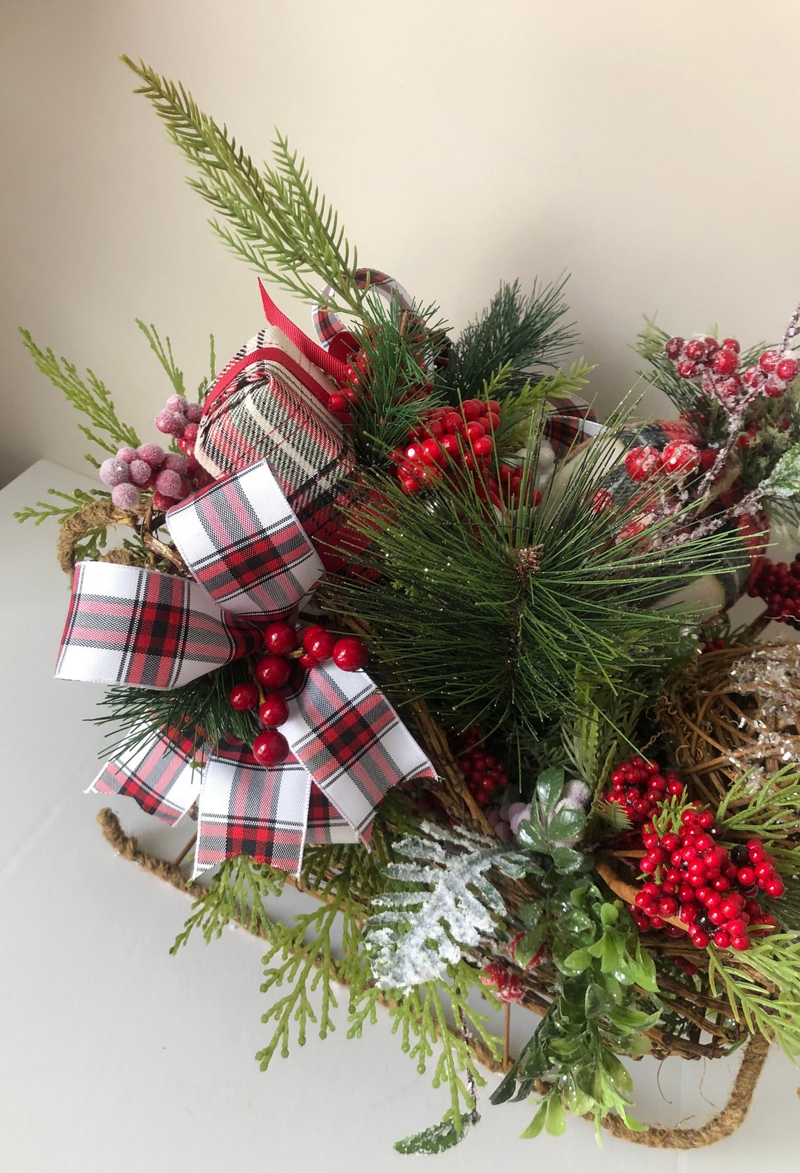 Winter Woodland Centerpiece, Rustic Sleigh, Farmhouse Sleigh, Wooden ...