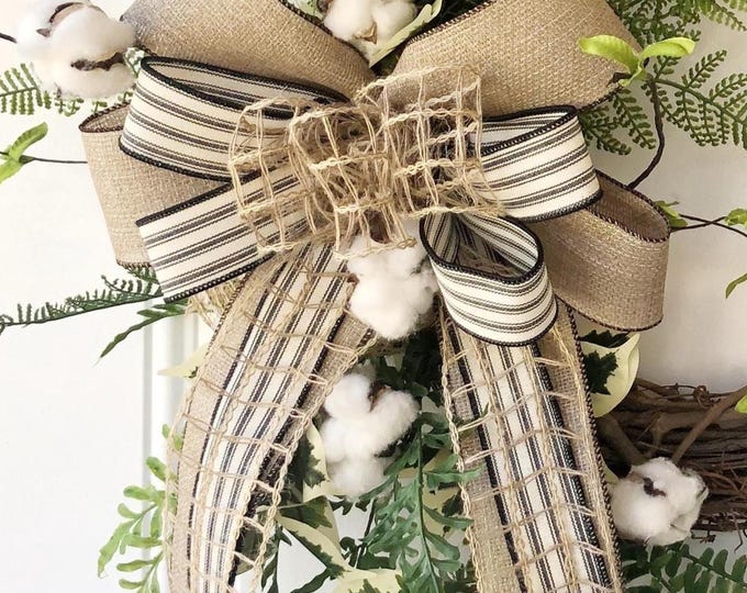 Everyday Bow for Front Door, Everyday Bow for Wreath, Burlap Black and ...