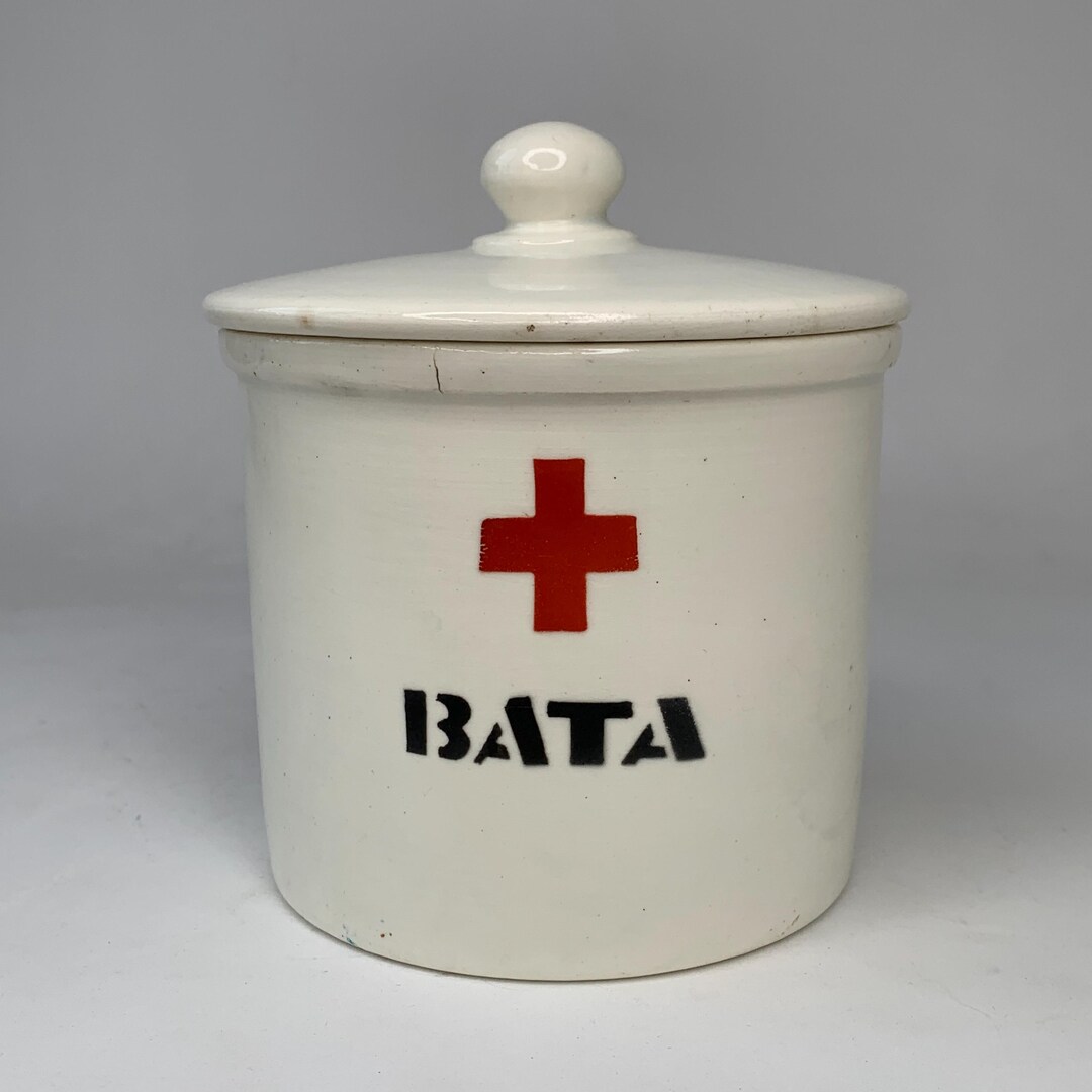 Vintage Medicine Jar, Red Cross, Ceramic Apothecary Jar, Cotton Jar ...
