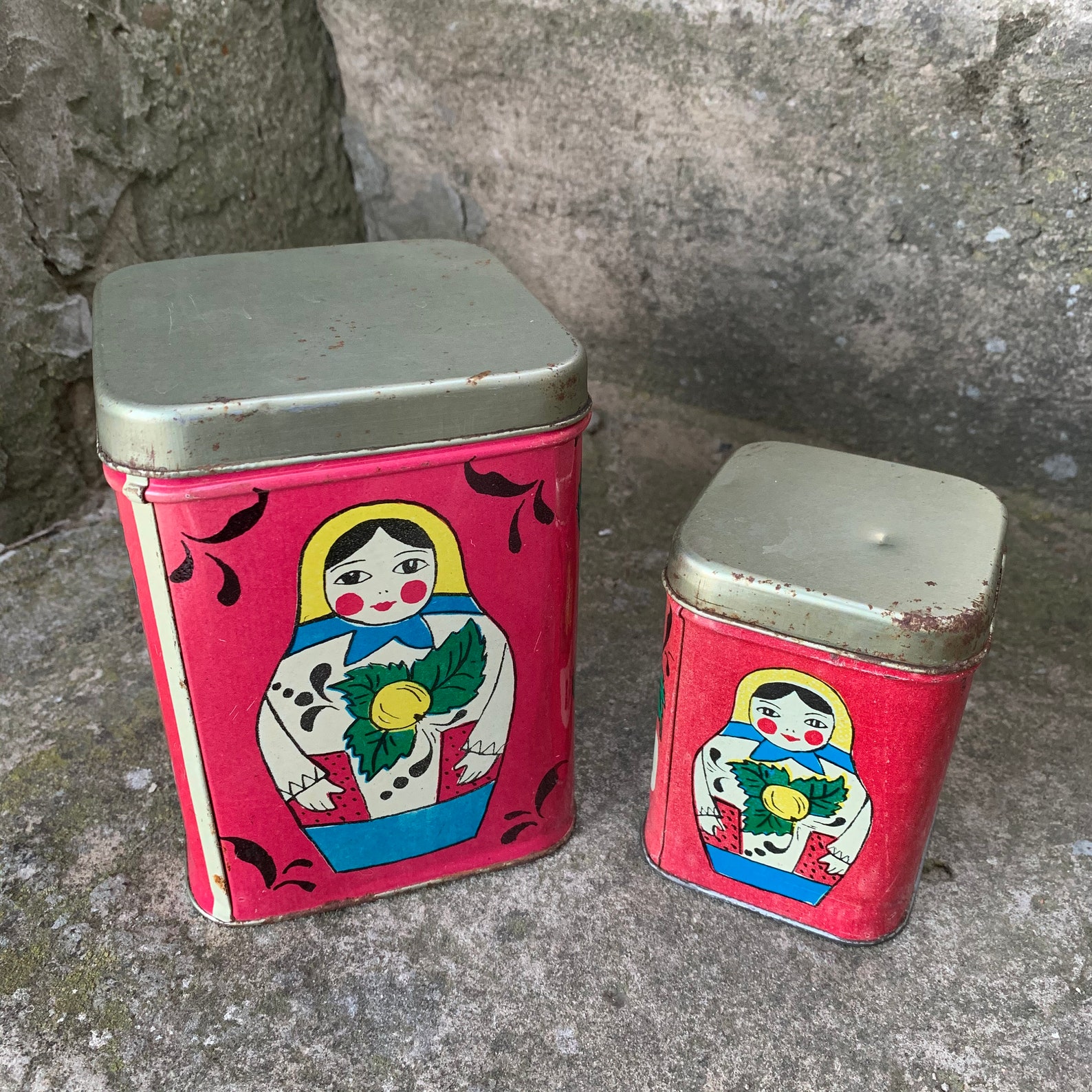 Vintage Tin Storage Boxes Two Container Set Soviet Colored - Etsy