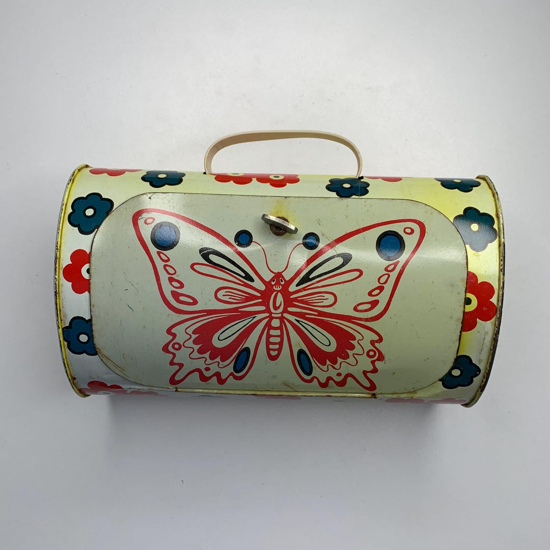 Vintage Tin Box, Lunch Box, Butterfly Decor, Kids Metal Bag, Soviet ...