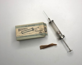 Reusable glass syringe Vintage USSR 80s Soviet medical instrument Old ...