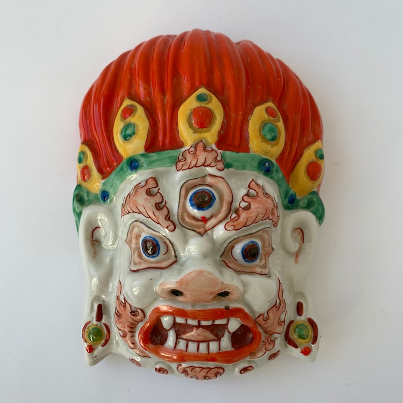 Large Vintage Porcelain Mask Mongolia Fire God Porcelain | Etsy