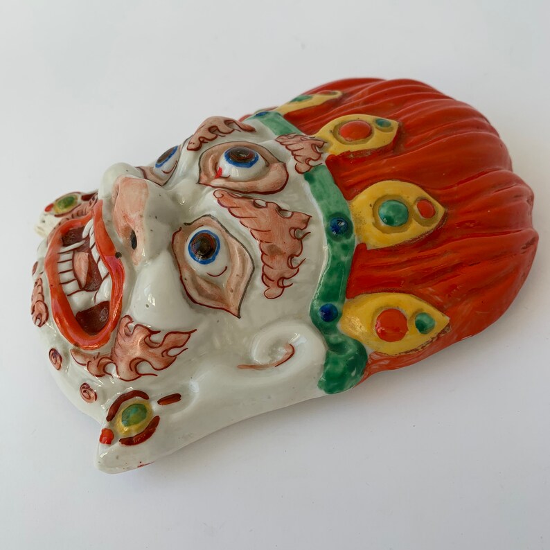 Large Vintage Porcelain Mask Mongolia Fire God Porcelain | Etsy