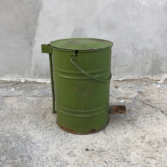 Vintage Trash Can Metal Wastebasket With Opening Lid Soviet - Etsy