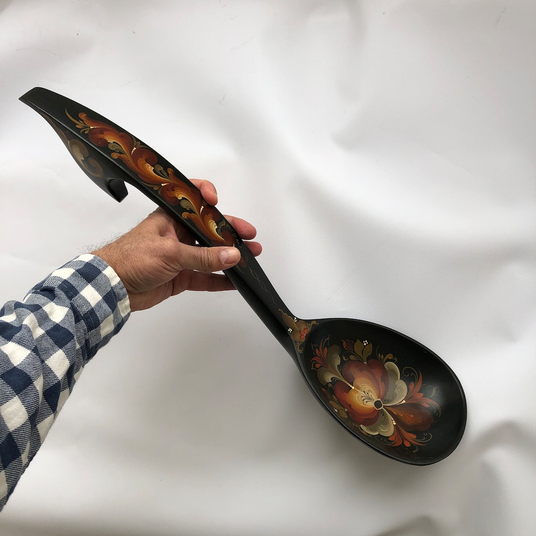 Large Wooden Spoon, Decorative Spoon, Vintage Ladle, Hand Painted ...