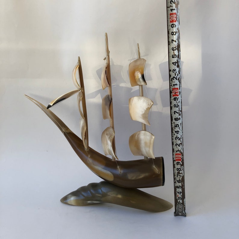 Vintage Ship Model Sailboat Frigate Natural Horn Handmade - Etsy