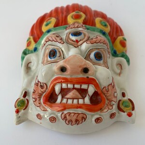 Large Vintage Porcelain Mask Mongolia Fire God Porcelain - Etsy