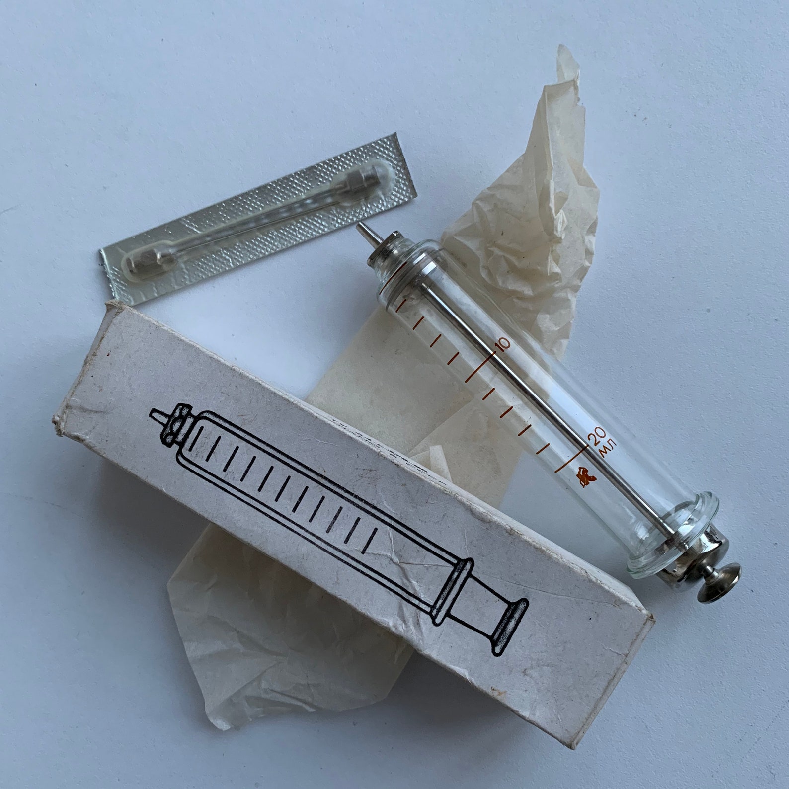 Reusable Medical Injection Syringe, 20ml, Glass Plunger and Collapsible ...