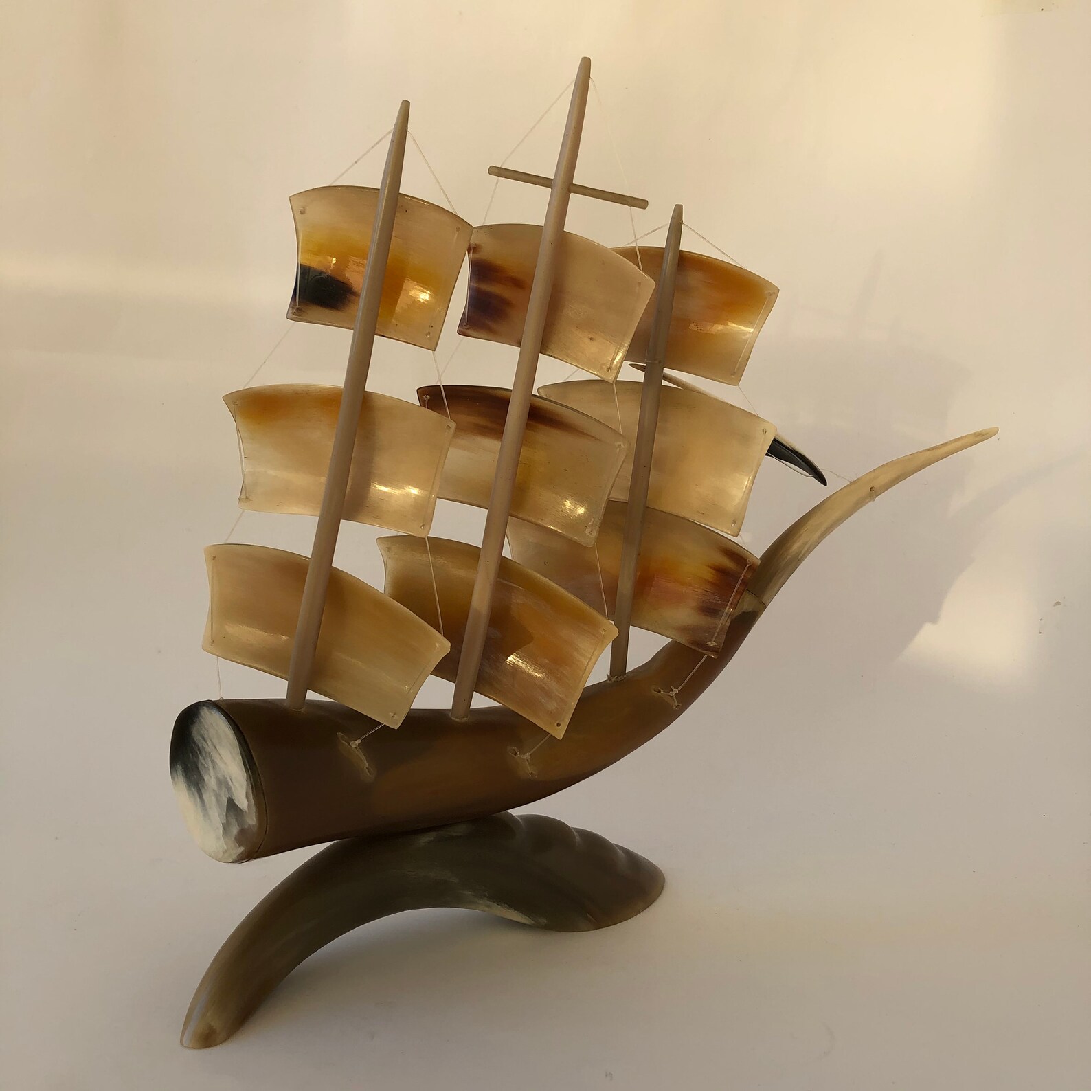 Vintage Ship Model Sailboat Frigate Natural Horn Handmade - Etsy