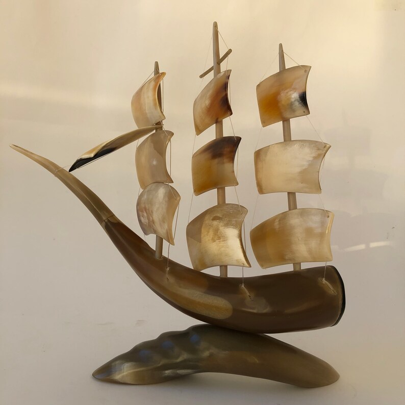 Vintage Ship Model Sailboat Frigate Natural Horn Handmade - Etsy