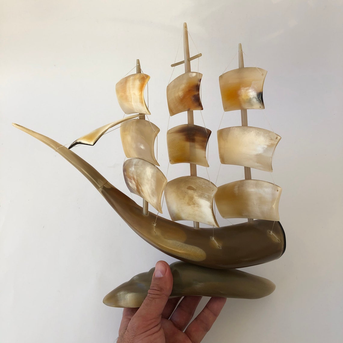 Vintage Ship Model Sailboat Frigate Natural Horn Handmade - Etsy