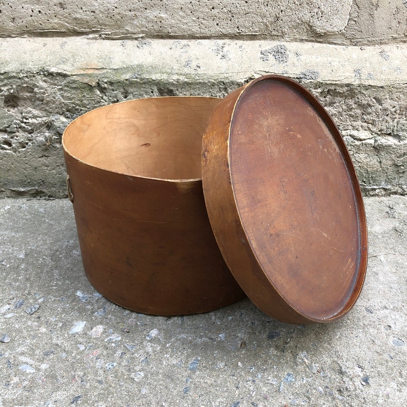 Vintage Hat Box, Antique Wooden Box, Round Wooden Container, Storage ...