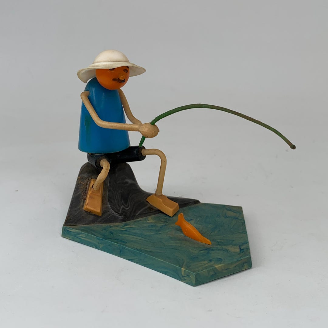 Vintage Plastic Souvenir, Fisherman Figurine, Man With Fishing Rod ...