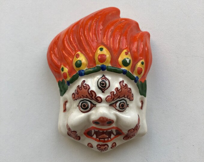Large Vintage Porcelain Mask, Mongolia, Fire God, Porcelain, Hand ...