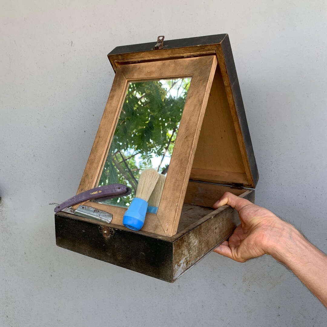 Vintage Shaving Box, Wooden Box With Mirror, Travel Shaving Box, Old ...