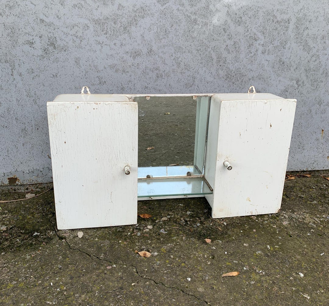 Vintage Wall Cabinet, Soviet Wooden Shelf, Old Mirror, Small Wardrobe ...