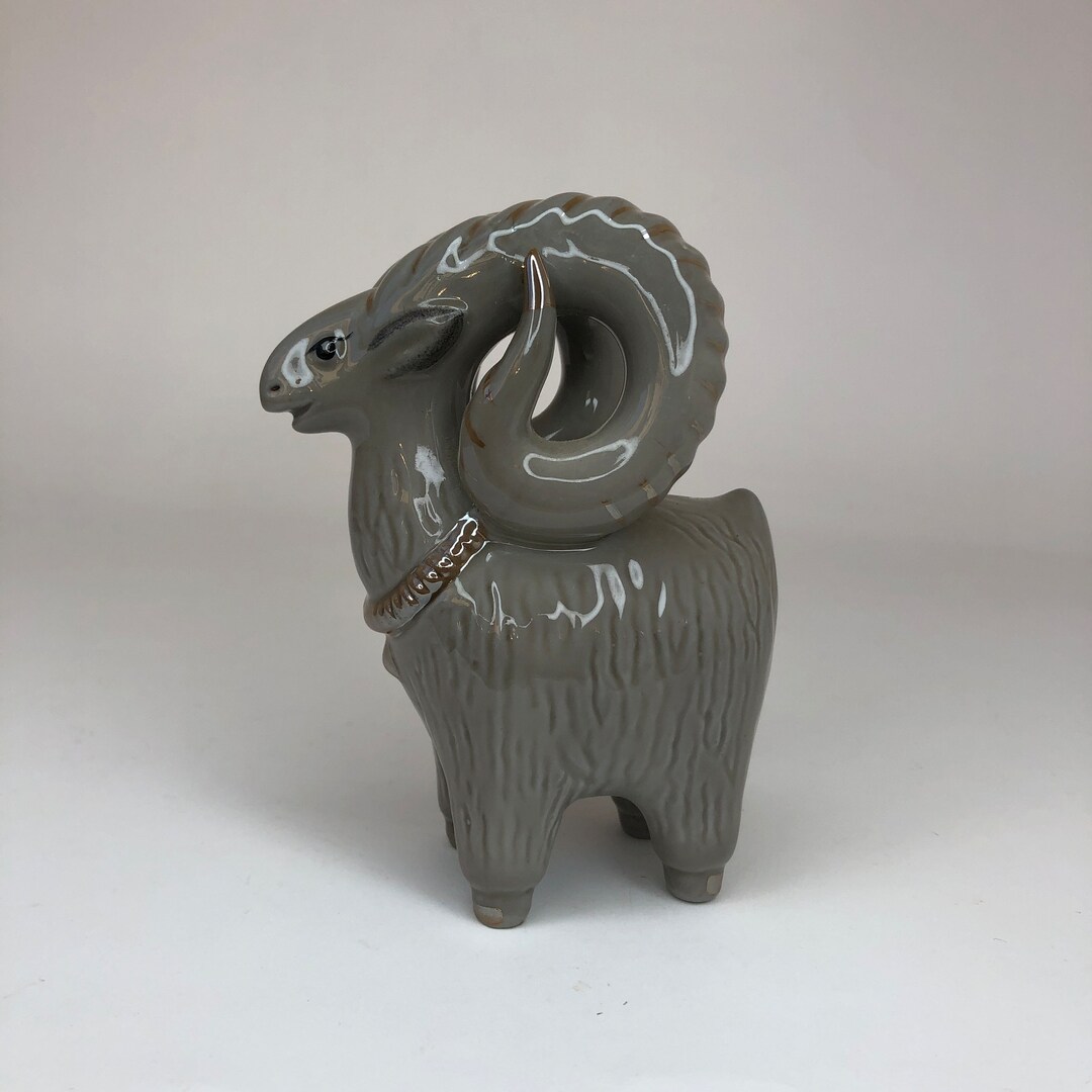 Vintage Faience Sculpture, Faience Ram,, Table Figurine, Collectible ...