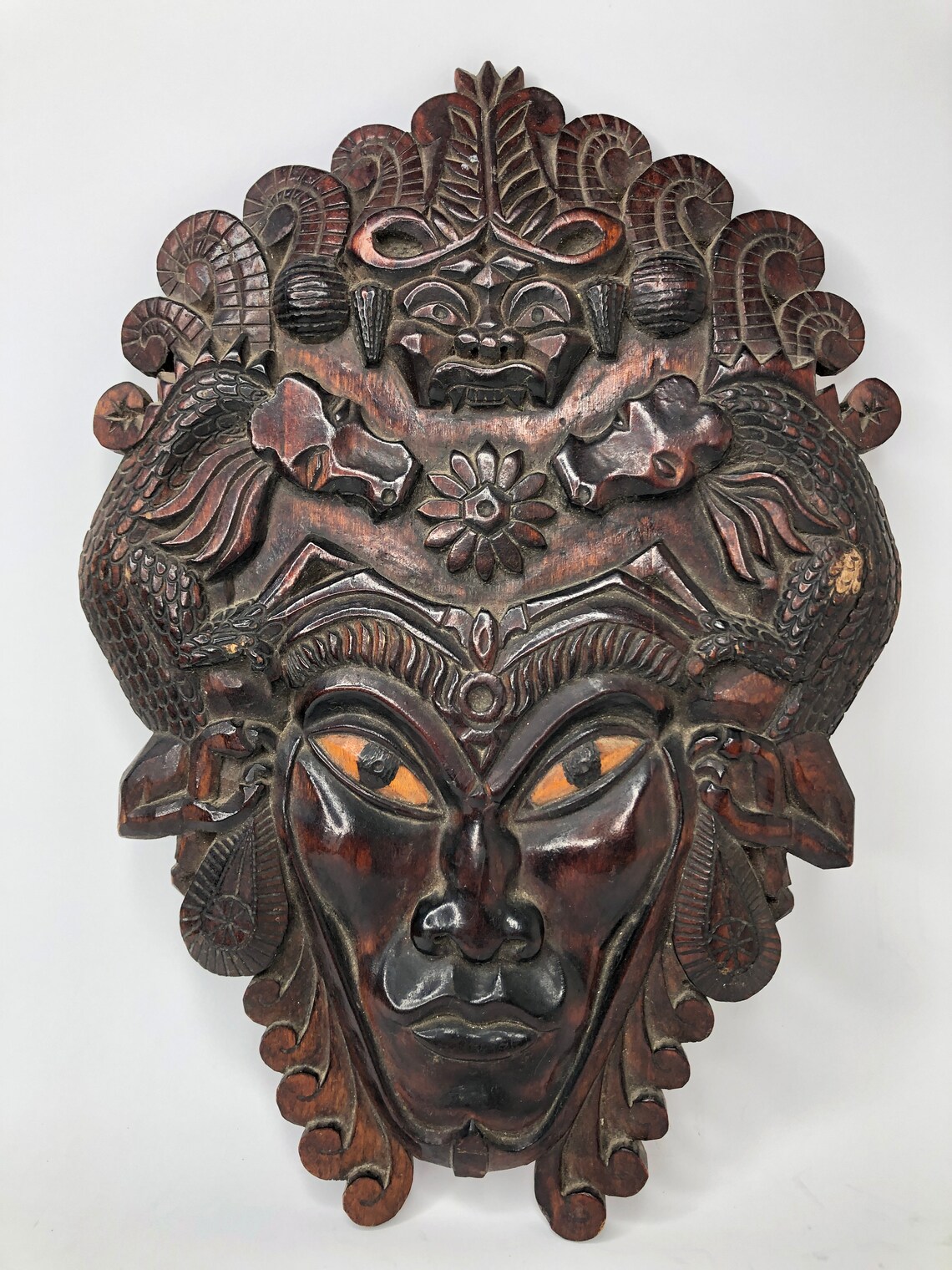 Vintage Wood Mask Large Wall Mask Carved Mask Wall Decor - Etsy