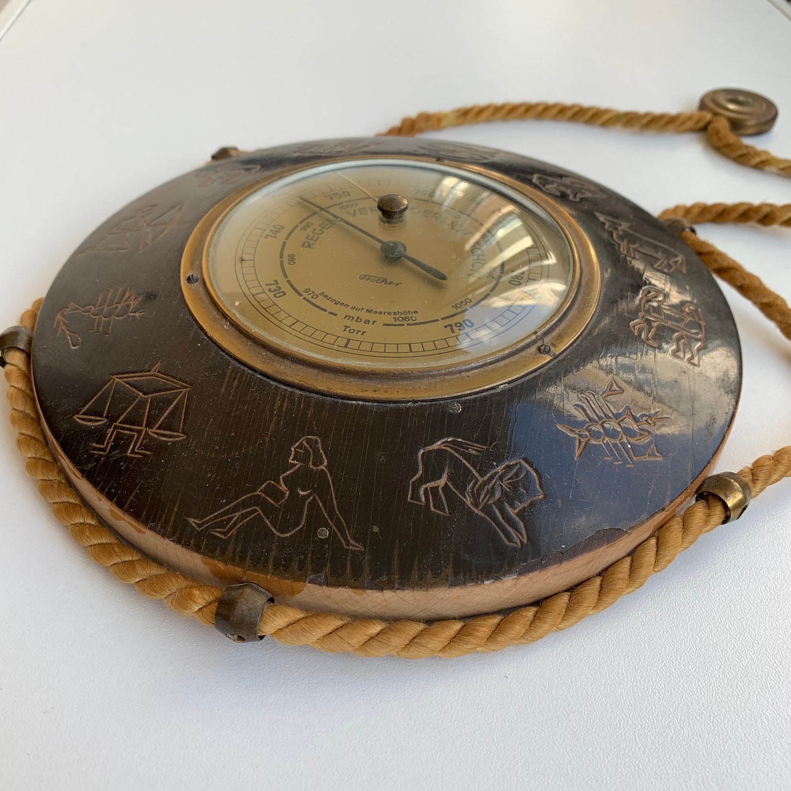 FISCHER GDR Vintage Barometer 60s Wooden Round Barometer - Etsy