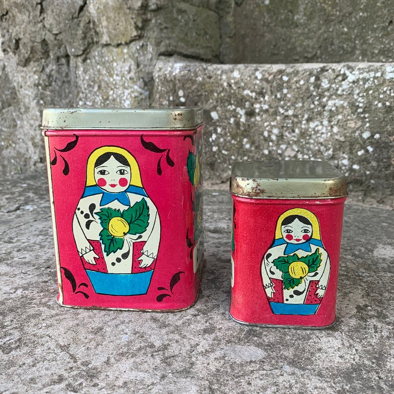 Vintage Tin Storage Boxes Two Container Set Soviet Colored - Etsy