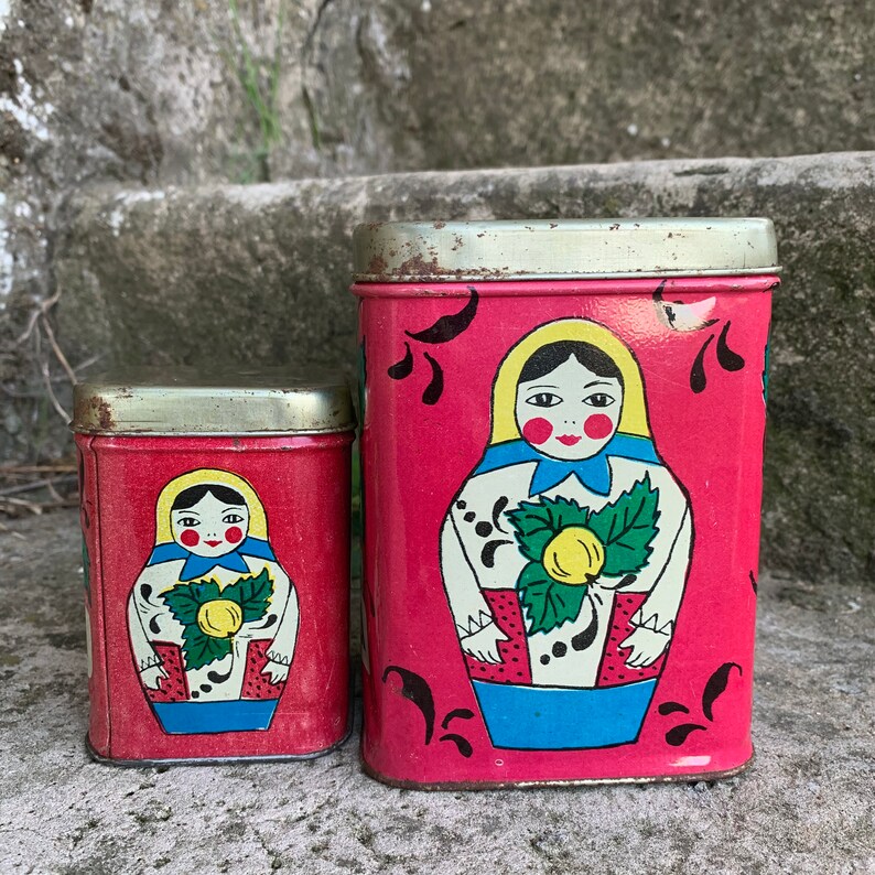 Vintage Tin Storage Boxes Two Container Set Soviet Colored - Etsy