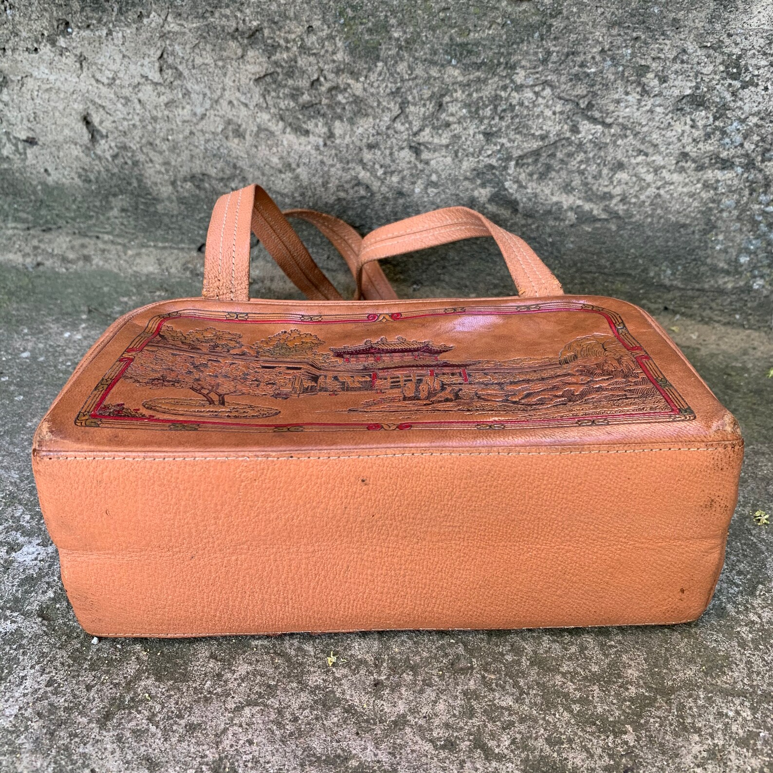 Vintage 60s Women Bag Tan Leather Bag Embossed Handbag | Etsy