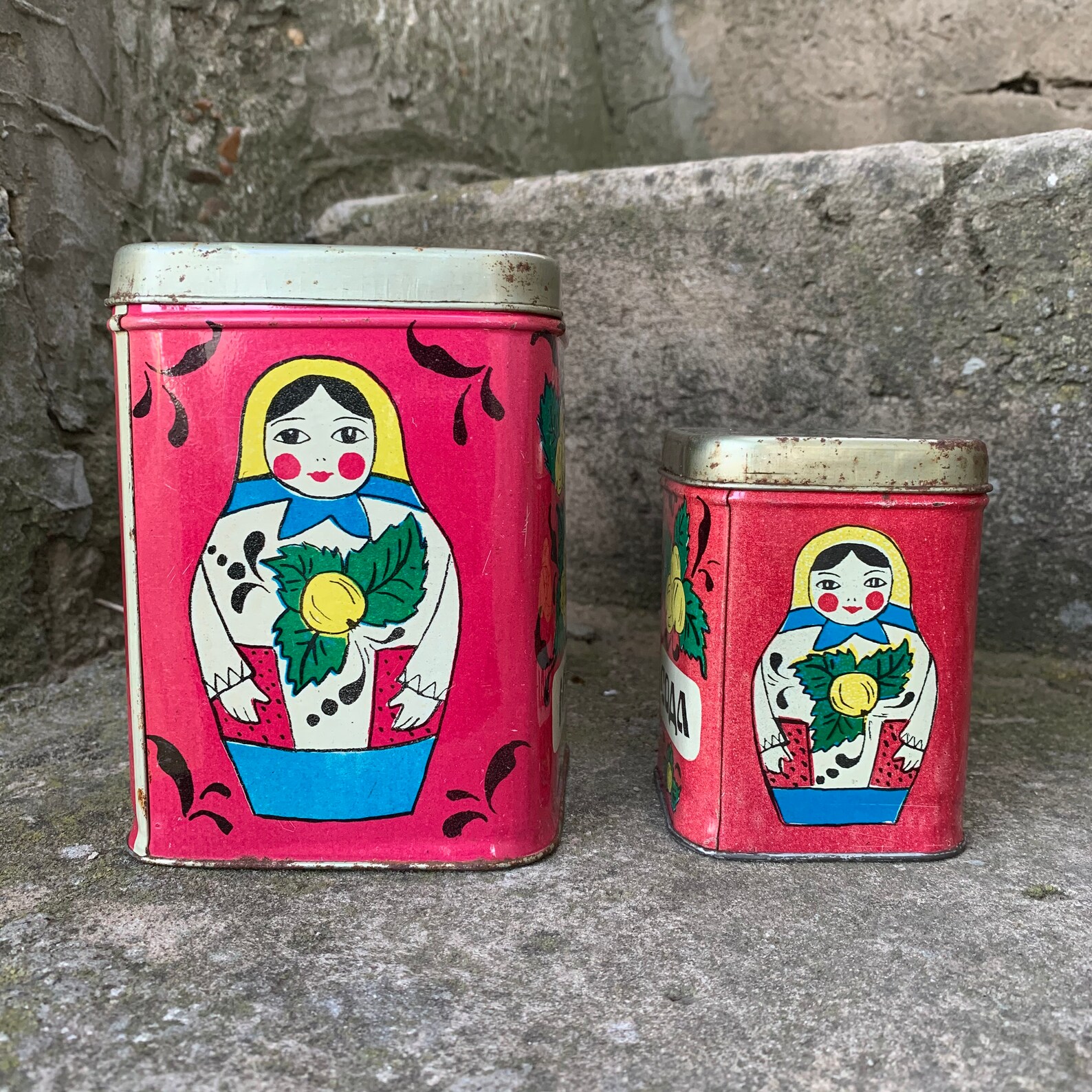 Vintage Tin Storage Boxes Two Container Set Soviet Colored - Etsy