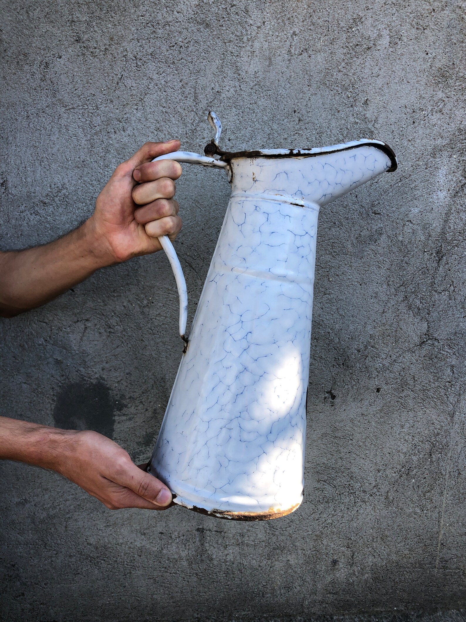 Vintage Enamel Pitcher, Water Pitcher, Large Bath Pitcher, Rustic Decor ...