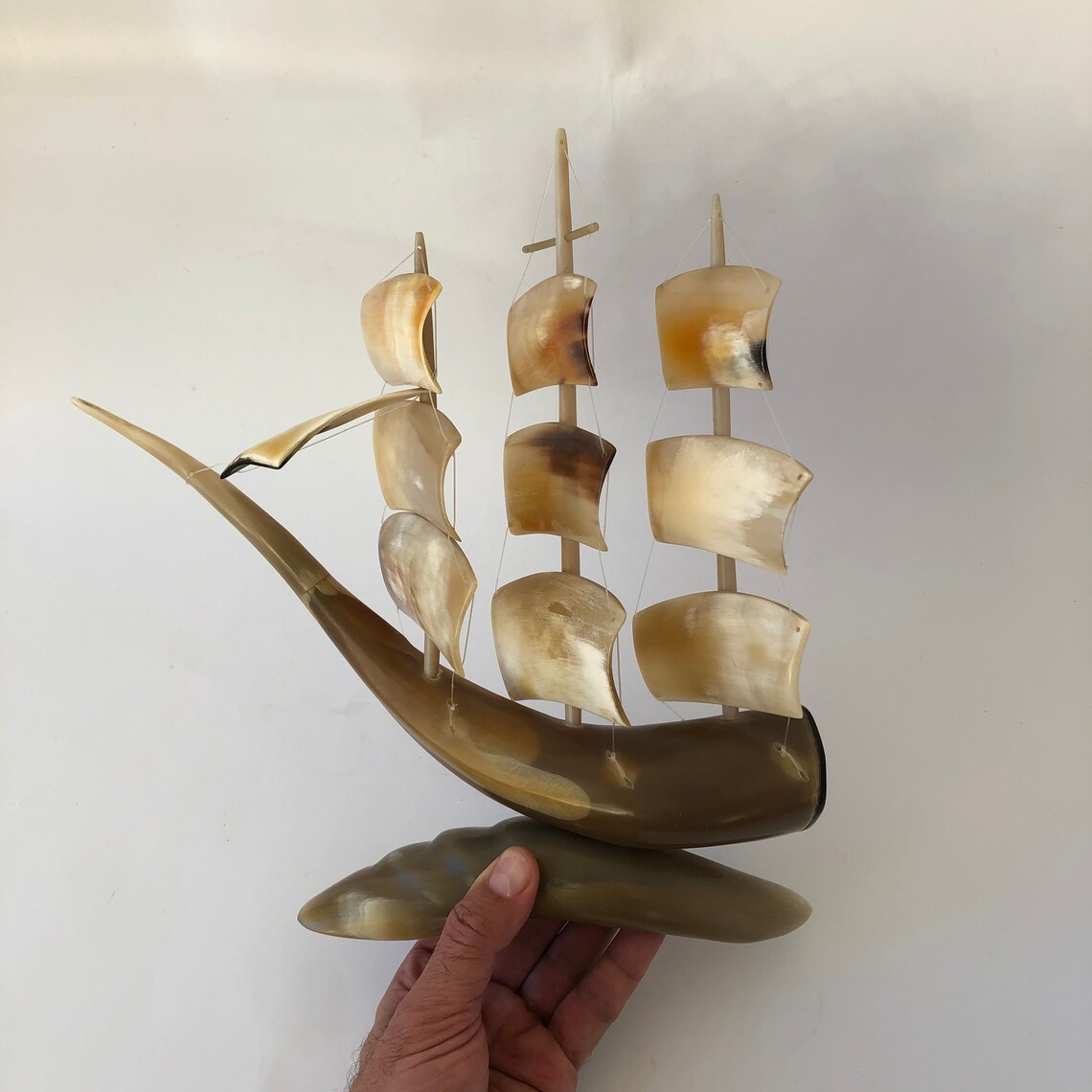 Vintage Ship Model Sailboat Frigate Natural Horn Handmade - Etsy