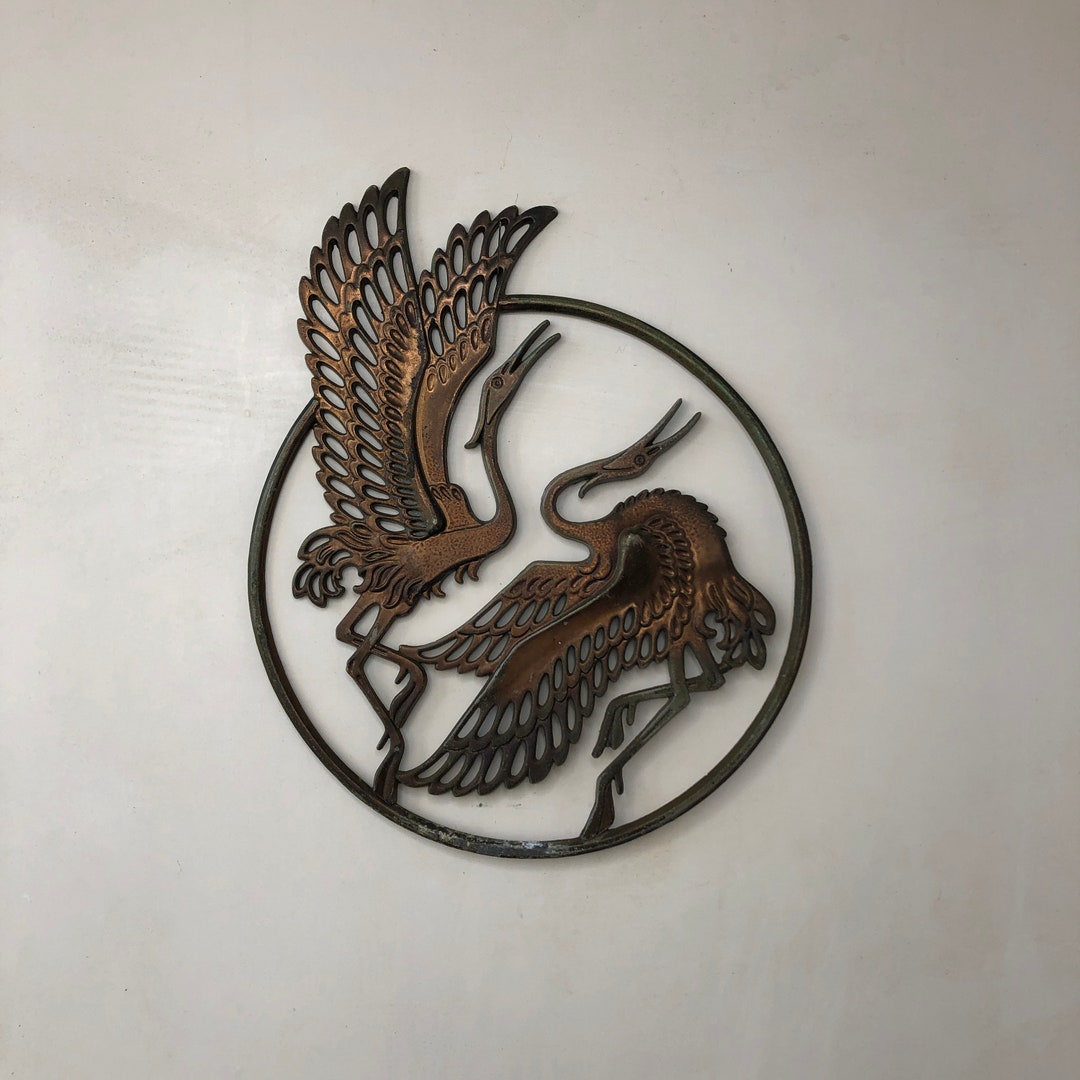 Vintage Metal Stork, Wall Decor, Round Picture, Storks Mural, Sign ...