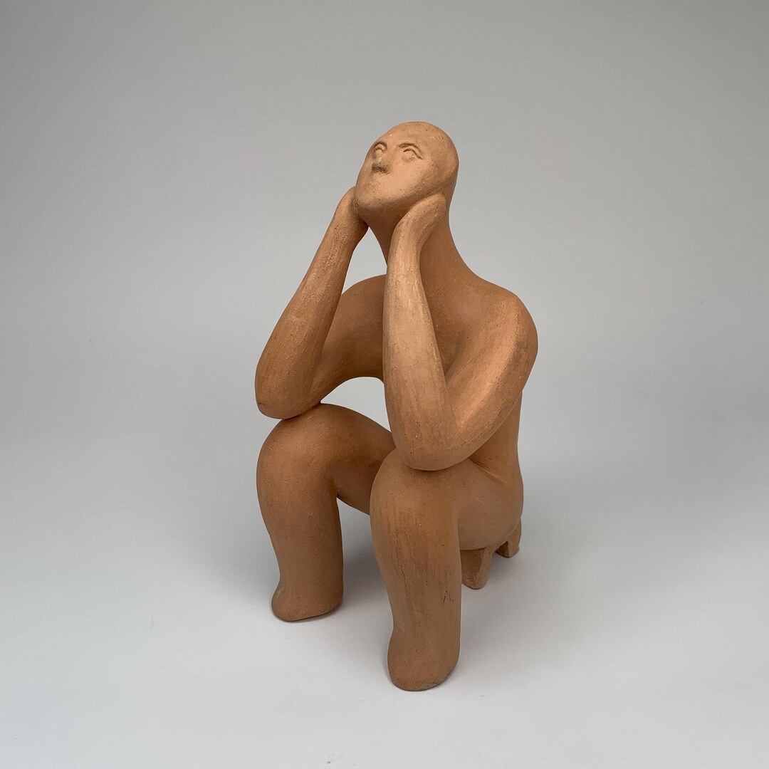 Vintage Ceramic Sculpture, Thinker, Clay Art, Handmade, Man Figurine ...