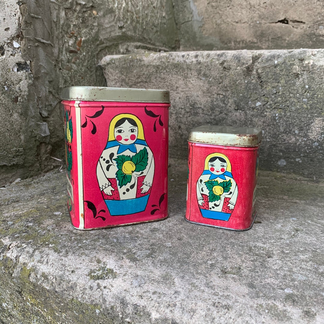 Vintage Tin Storage Boxes, Two Container Set, Soviet Colored Containers ...