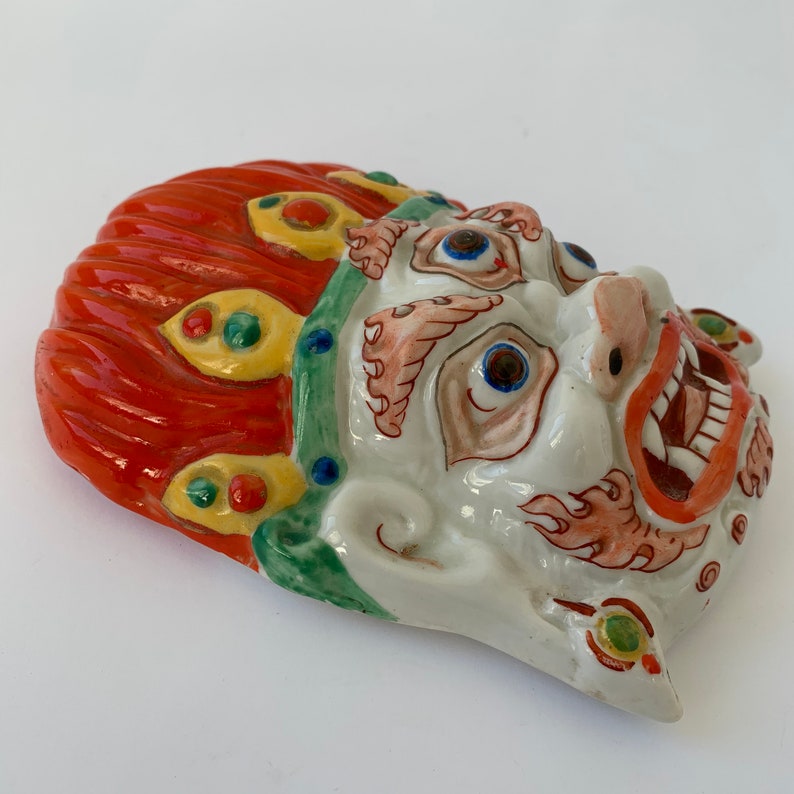 Large Vintage Porcelain Mask Mongolia Fire God Porcelain | Etsy