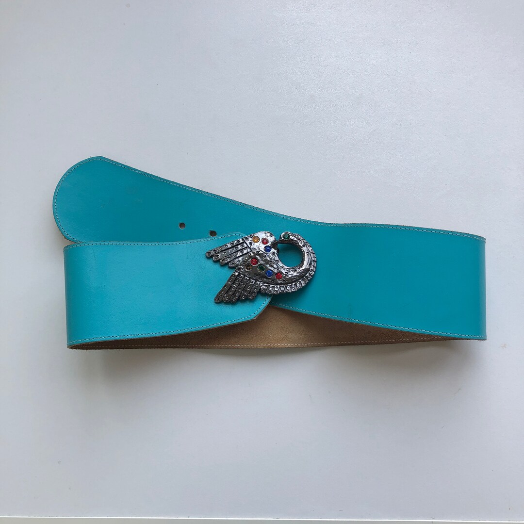 Vintage Wide Belt, Waist Belt, Blue Leather Belt, Women Belt, Women ...