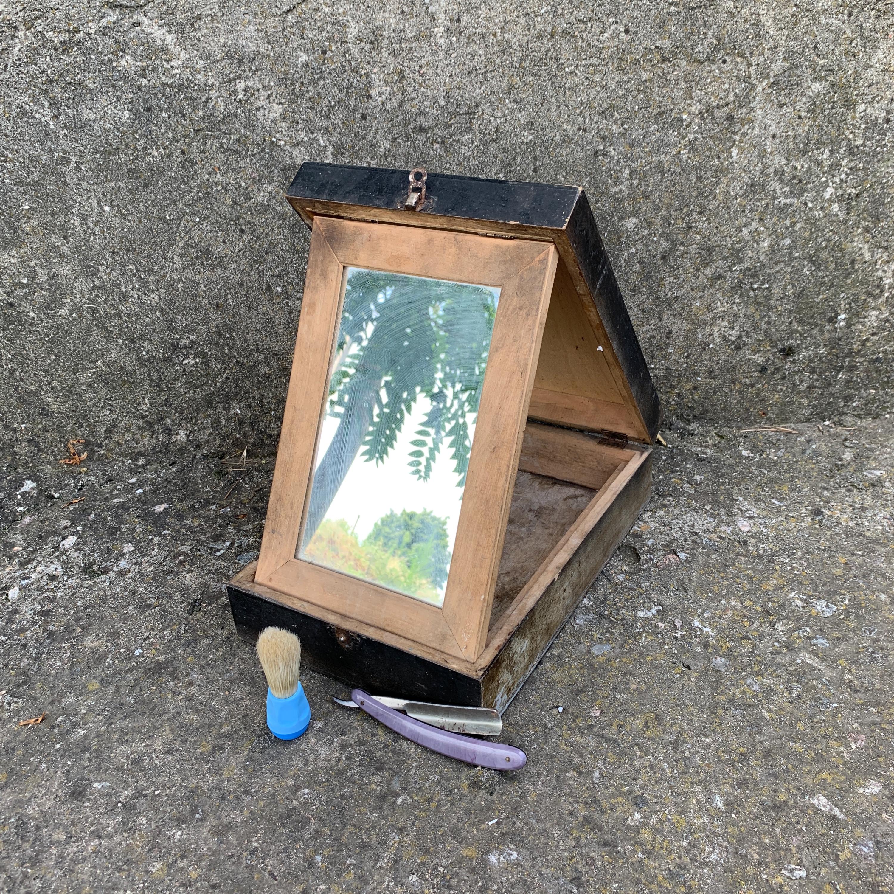 Vintage Shaving Box, Wooden Box With Mirror, Travel Shaving Box, Old ...