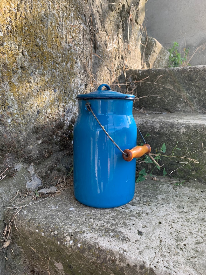 Vintage Enameled 3 Liter Can Soviet Blue Milk Bucketmilk - Etsy