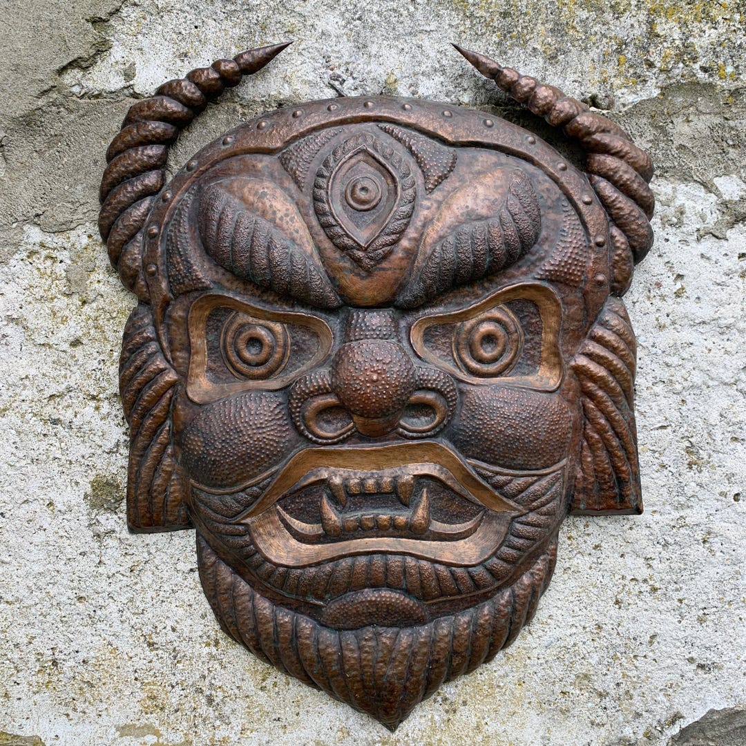 Vintage Devil Mask, Devil Face, Large Copper Mask, Handmade, Metal ...