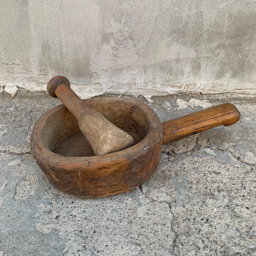 Vintage Wooden Ladle, Primitive Wooden Bowl, Wooden Mortar, Rustic Bowl ...