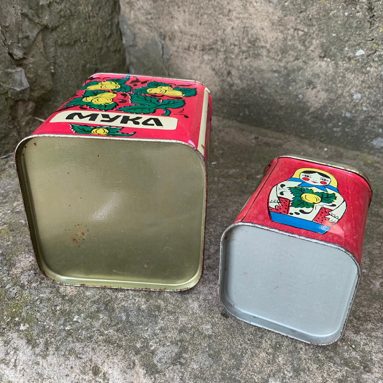 Vintage Tin Storage Boxes Two Container Set Soviet Colored - Etsy