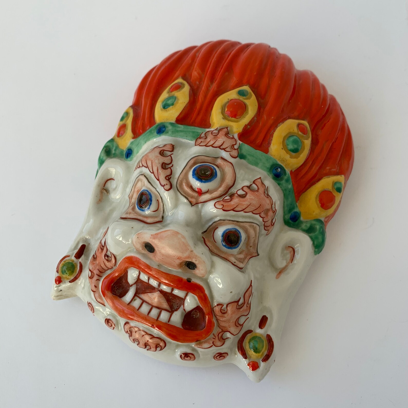 Large Vintage Porcelain Mask Mongolia Fire God Porcelain | Etsy